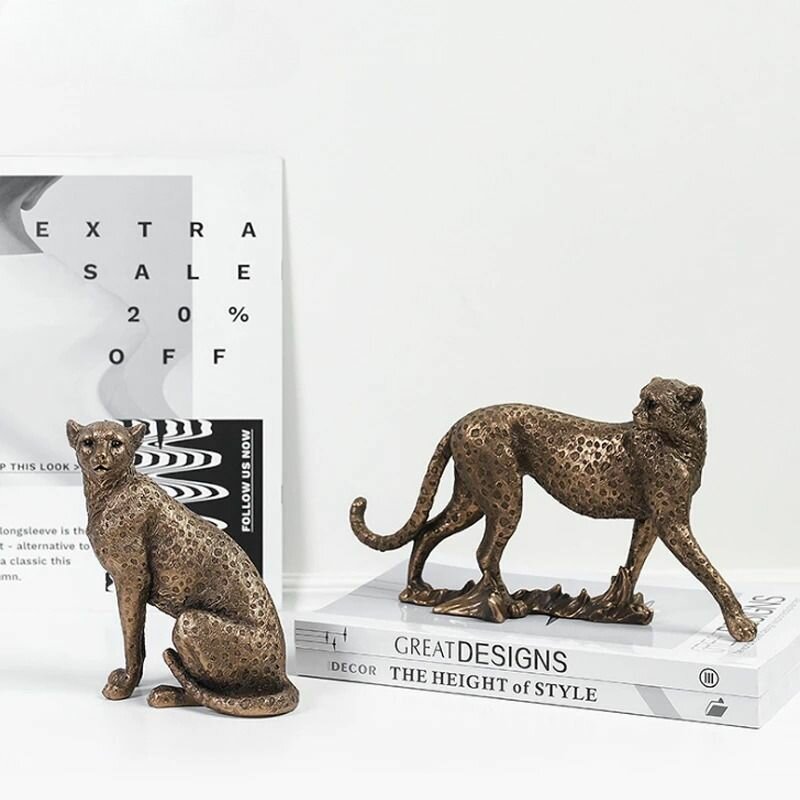 Статуэтка леопарда в винтажном стиле , Ретро скульптура из полистоуна , Элитный декор для кабинета, гостиной, Символ силы и власти в подарок