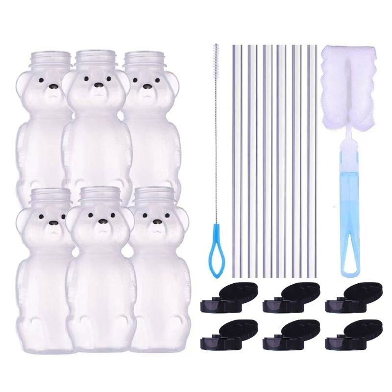 Набор из 14 пластиковых бутылок 230 мл, медвежья форма, Черный