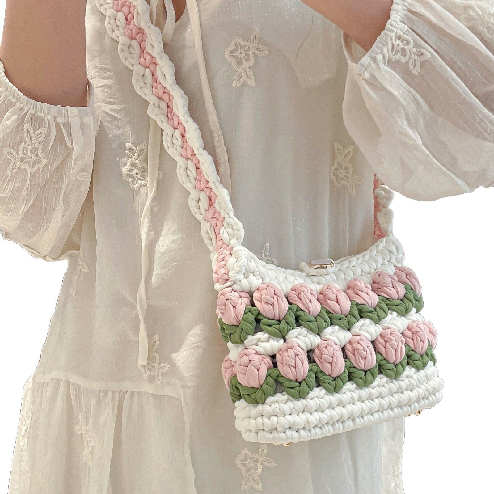 Новая ручная вязаная сумка "Тюльпан", готовый набор материалов для самостоятельного изготовления, подарок для девушки, сумка через плечо