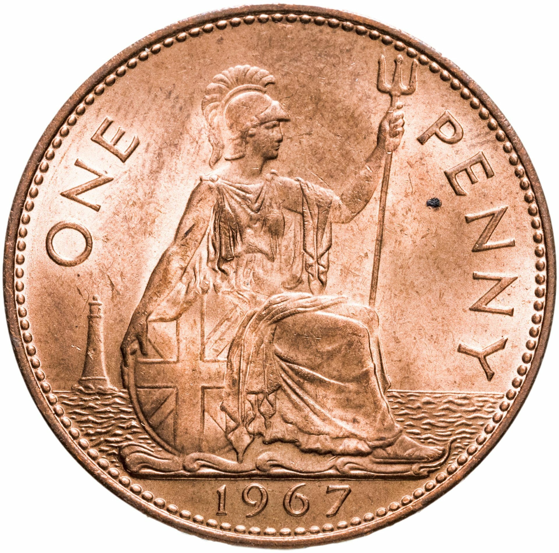 Великобритания 1 пенни penny 1967, Бронза, в сохранности AU-UNC