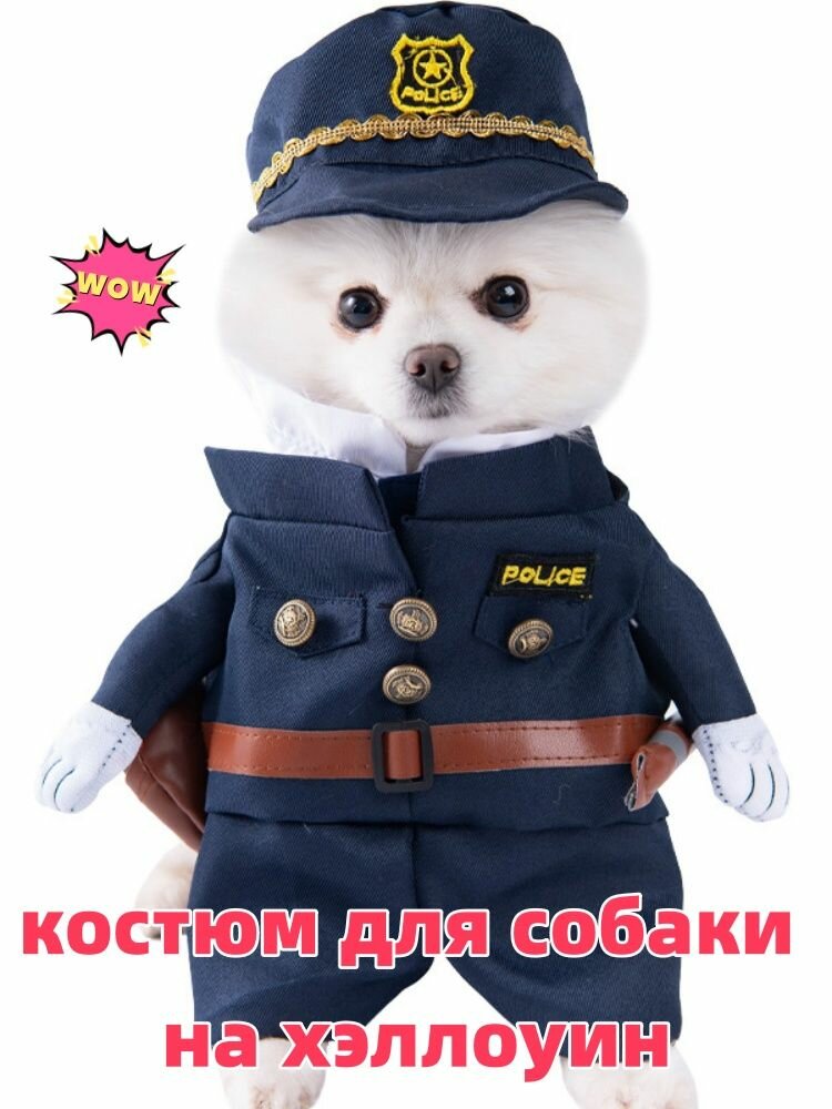 Костюм полицейского для собаки на Хэллоуин, Синий, 4 размера: S