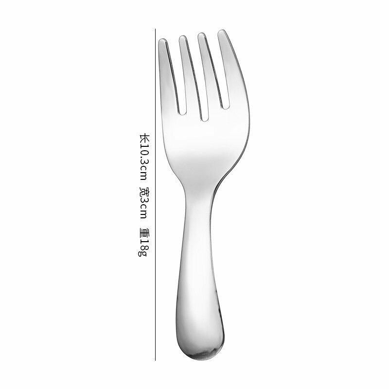 Серебристая короткоручковая детская вилка для кормления с мелкими зубчиками, для младенцев 85 characters