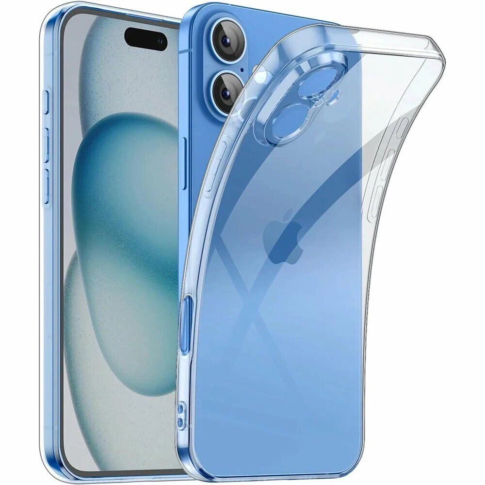 Простой тонкий мягкий прозрачный чехол из качественного силикона для iPhone 16 Plus