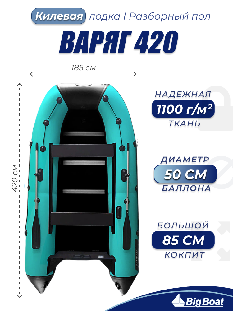 Надувная, под мотор, килевая лодка из ПВХ для рыбалки Varyag (Варяг) 420
