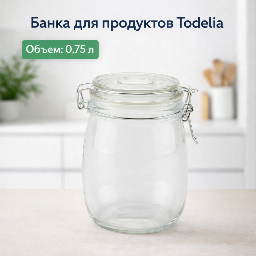 Банка для продуктов TODELIA "Грация" 0,75л, круглая, с бугельным замком, стекло
