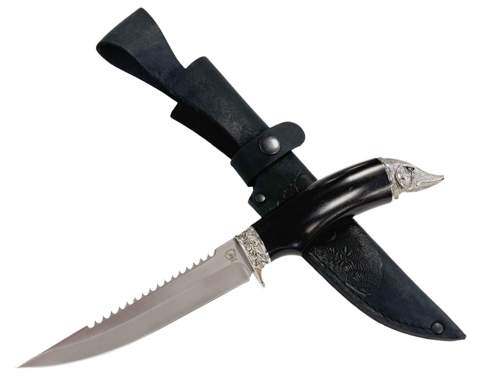 Нож Рыбацкий Щука с серрейтером, Bohler N690, граб, мельхиор