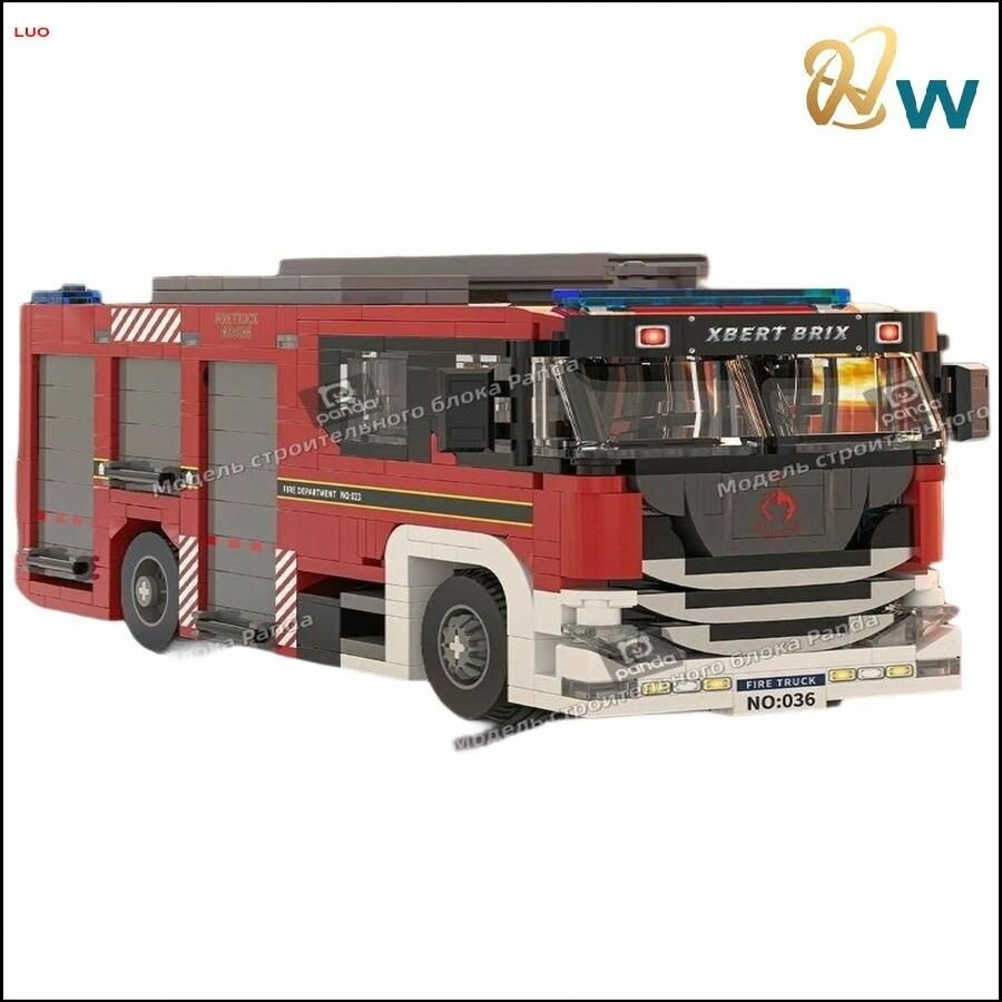 66036, классическая пожарная машина с лестницей, сборная модель автомобиля из строительных блоков, 703 детали, праздничные подарки