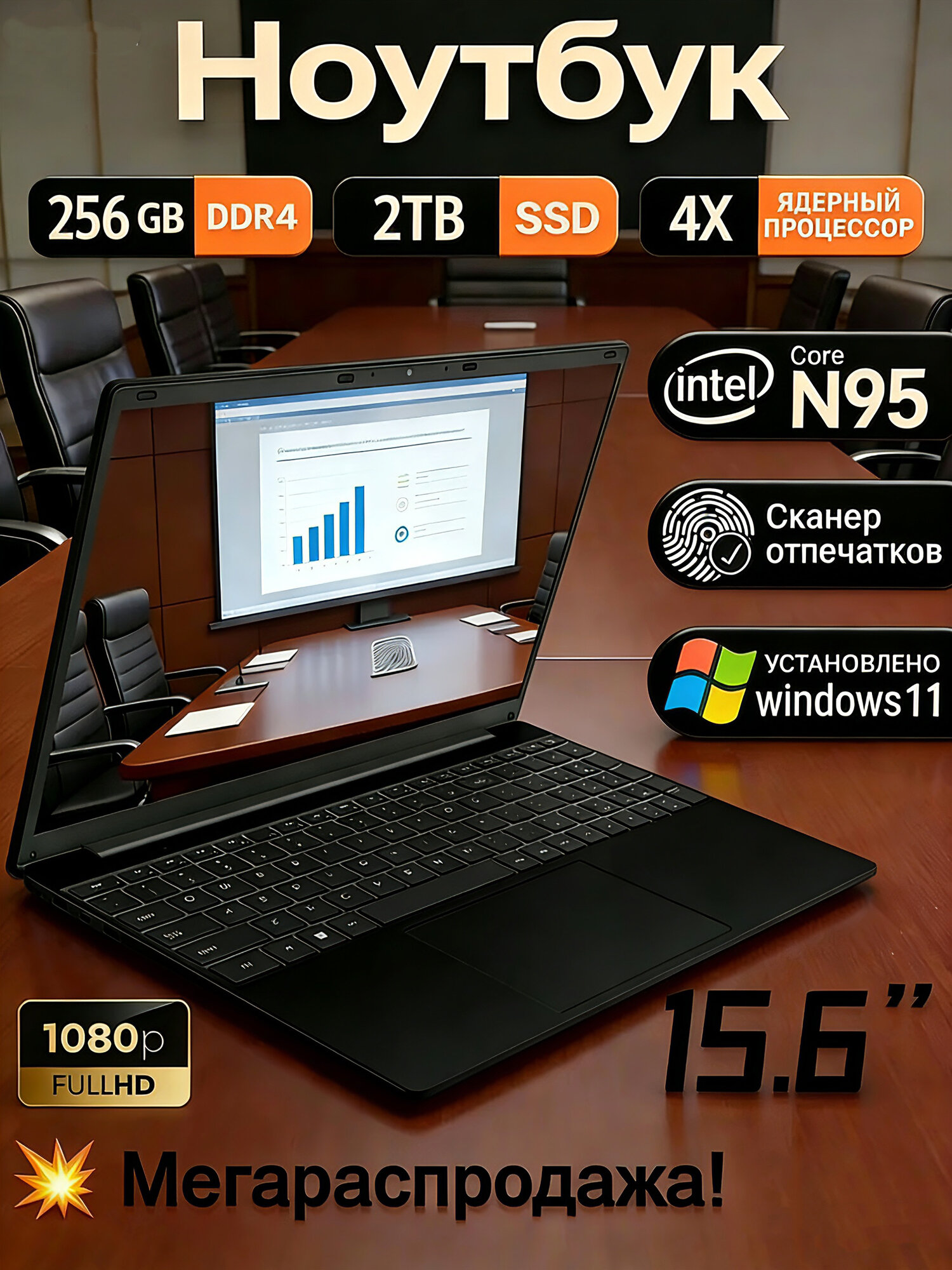 Универсальный 15,6" ноут: 8 ядер, 8ГБ+256ГБ SSD, Intel UHD. Для работы/учёбы/игр/офиса. Компакт. Идеален!