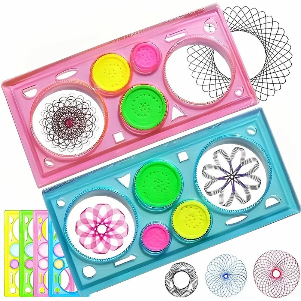 Трафарет набор для рисования / линейка спирограф для творчества / 1 набор случайных цветов