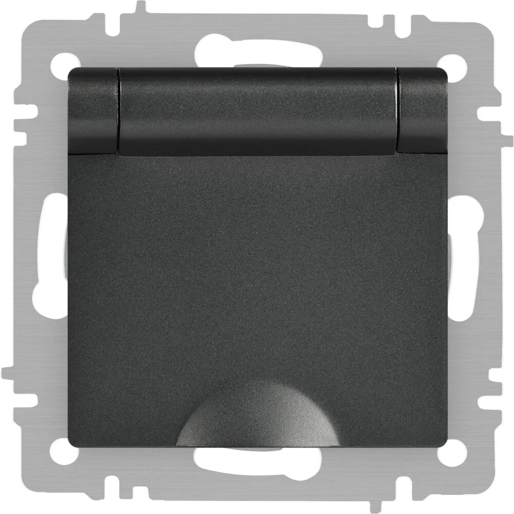 Розетка Intro Accent 620307 2PE Schuko с крышкой, 16А250В, IP20, скрытой установки, AL/CU, графит Б0063441