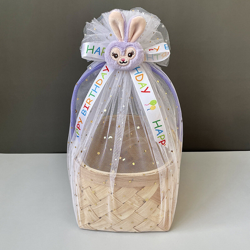 Корзина из бамбука со звездным рисунком, большая, подарок на детский праздник, 25x20x13см