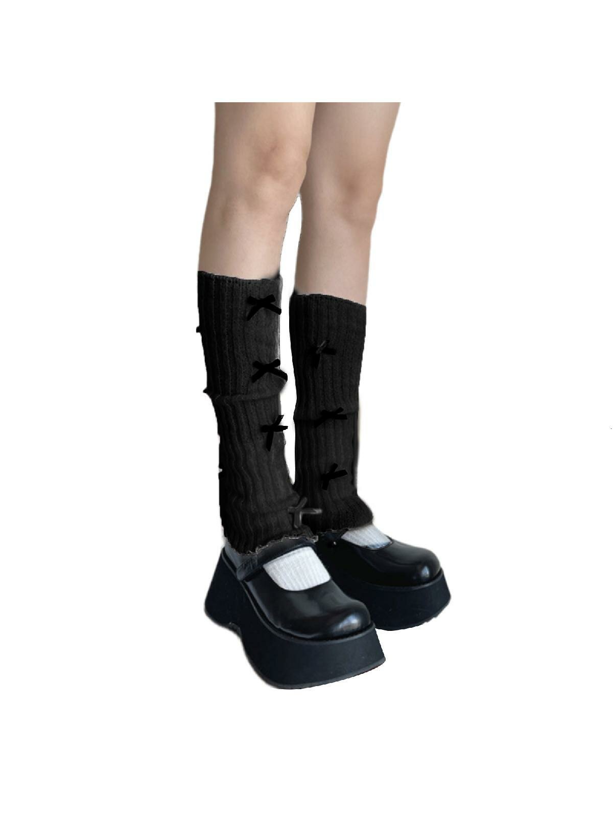 Женские трикотажные гетры с рюшами и бантами, Черный