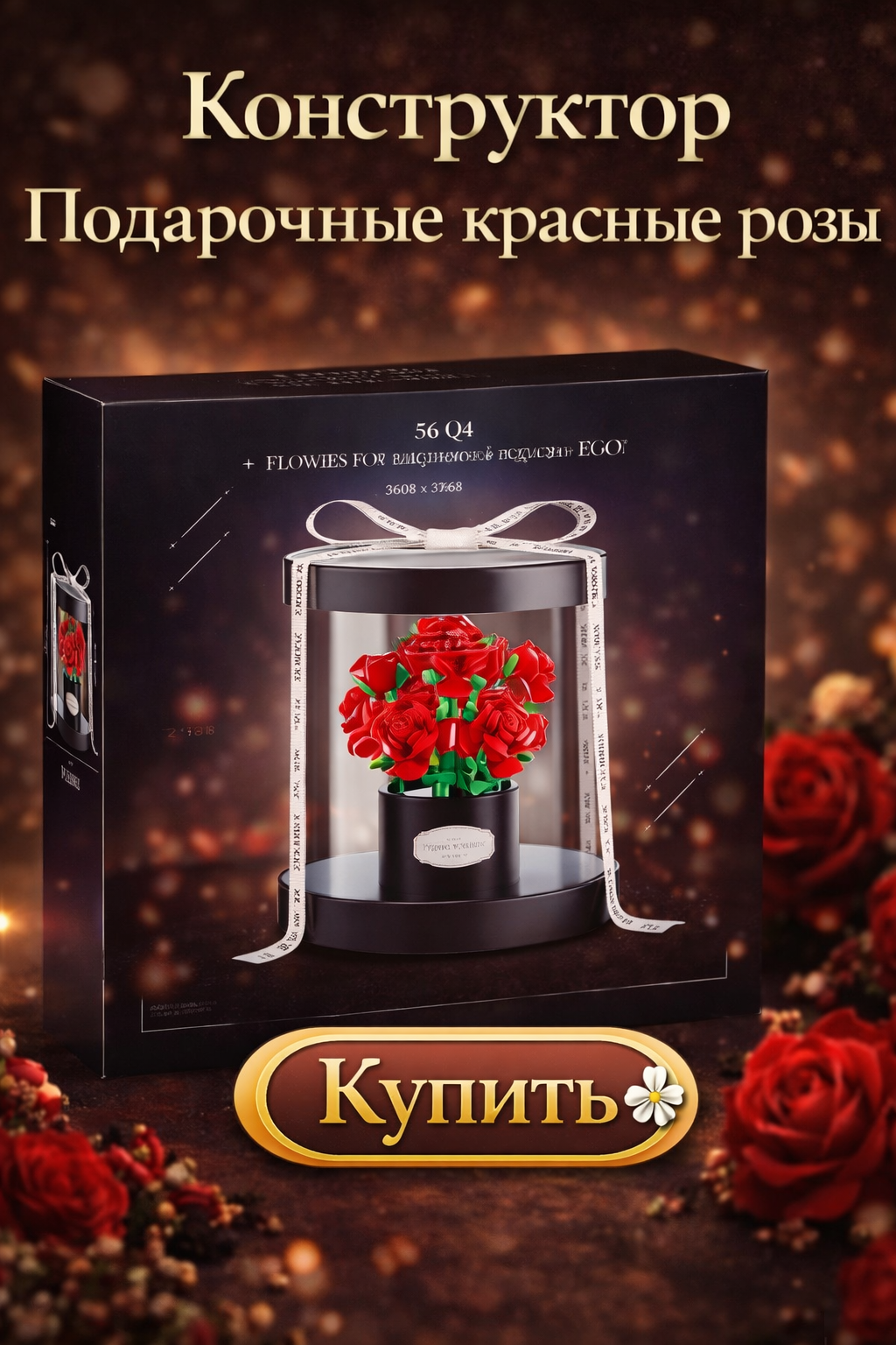 Конструктор "Подарочные красные розы", 520 деталей, от 6 лет
