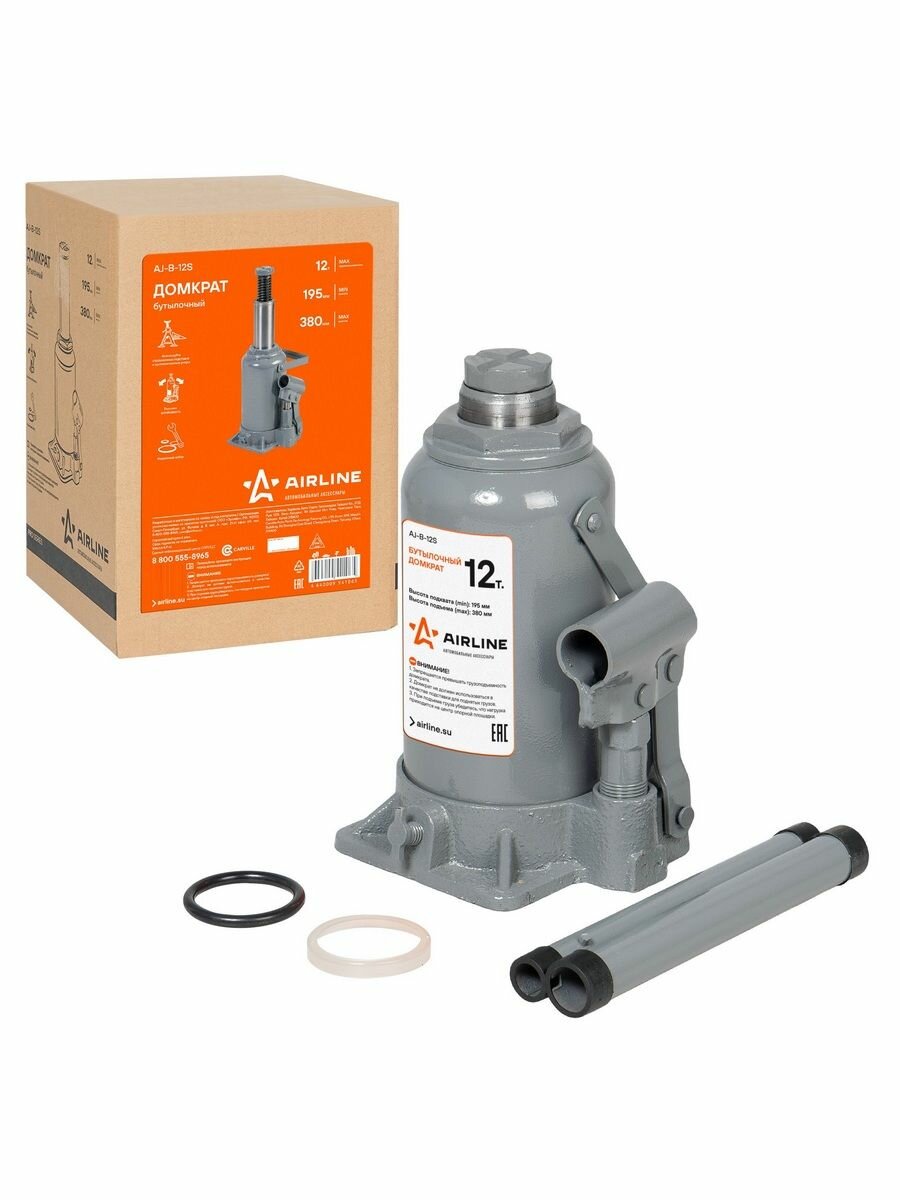 Домкрат бутылочный 12т 195-380 мм, AIRLINE AJB12S