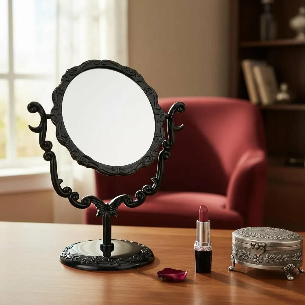 Вращающееся настольное косметическое зеркало в готическом стиле с одной стороной черное