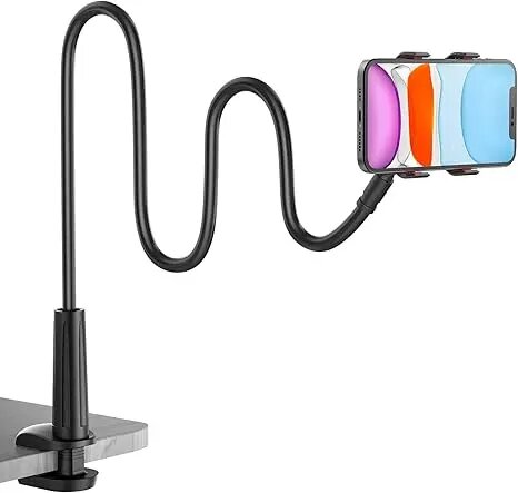 Зажим для мобильного телефона, держатель-подставка для кровати с ручкой, гибкий длинный кронштейн на гибкой стойке, зажим для стола, совместимый с iPhone 16. 100cm, Черный