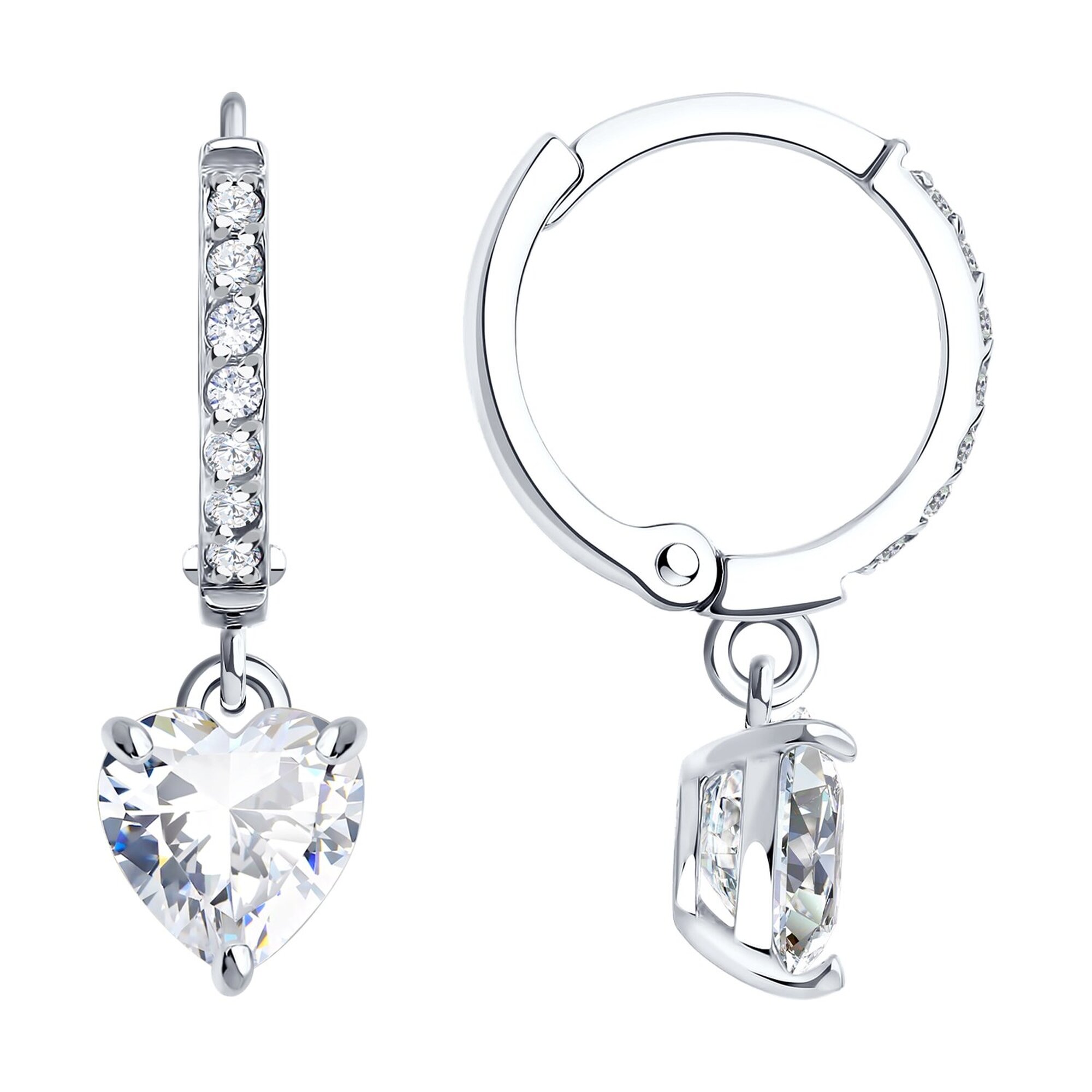 Серьги, белое золото, 585 проба, фианит