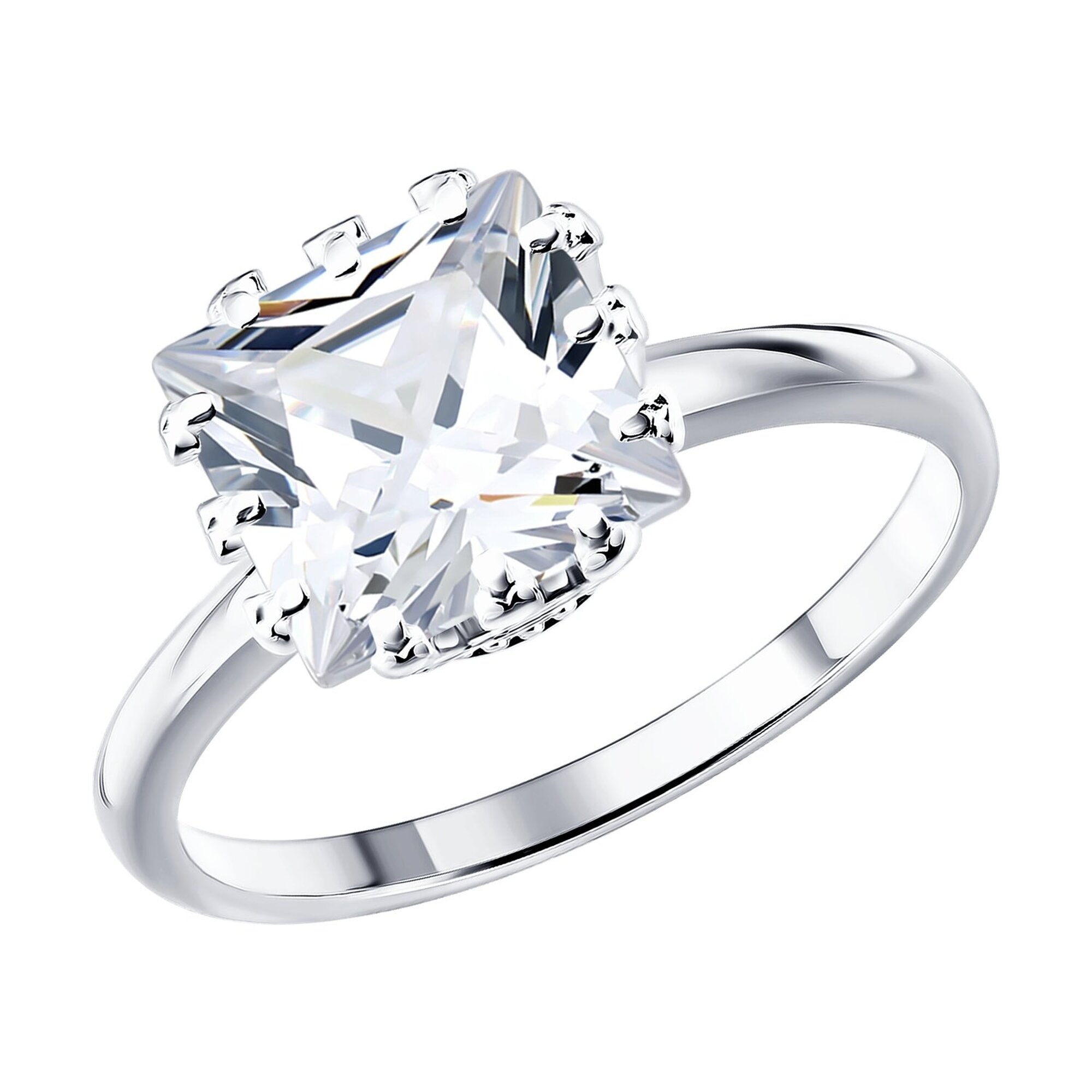 Кольцо, серебро, 925 проба, родирование, фианит