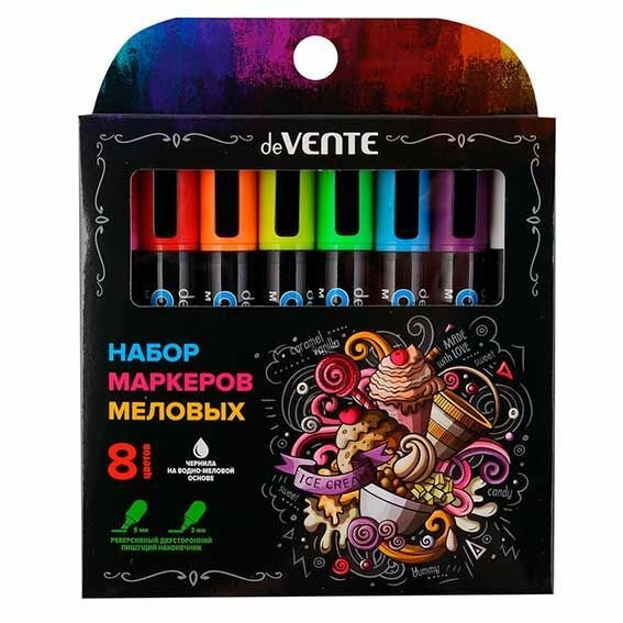 Набор меловых маркеров deVENTE Chalk Creative, 8 цветов, двухсторонние, 3-5 мм