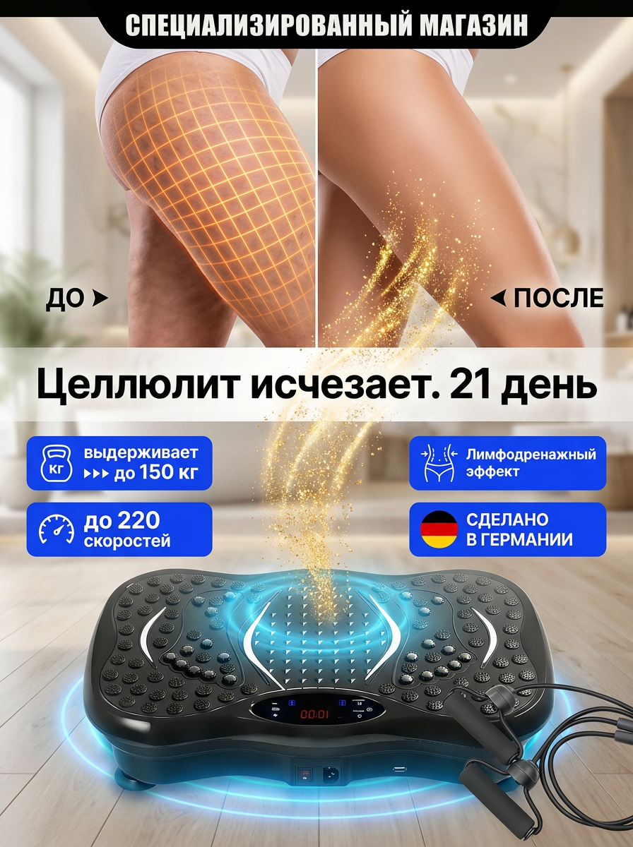 Виброплатформа для похудения 150 кг тренажер кардио степпер, пульт, чёрный, с Bluetooth