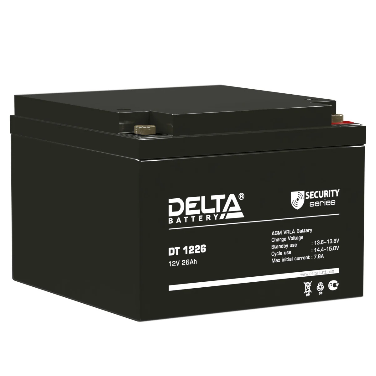 Аккумуляторная батарея Delta Battery DT 1226, voltage 12V, capacity 26Ah, 167х175х126mm, черный