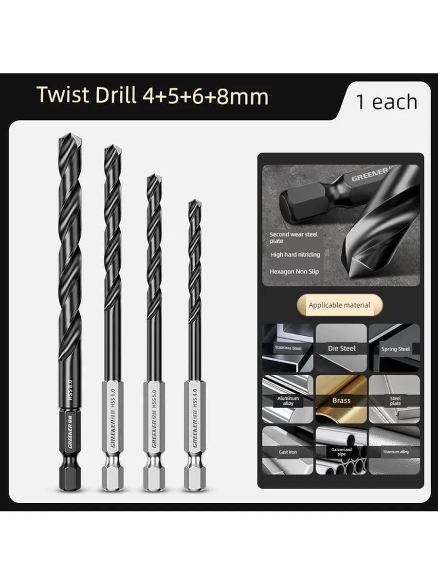 Сверло с шестигранной ручкой (рекомендуемые 4-8 мм)