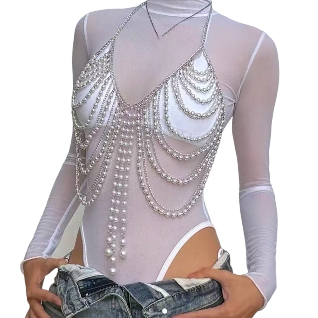 Холтер жемчужный многослойный цепной боди-цепочка женская