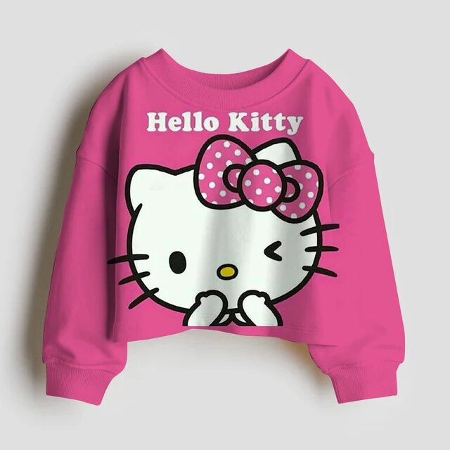 Детская толстовка с принтом Hello Kitty, одежда для детей на весну и осень, простая свободная толстовка с длинными рукавами Hello Kitty.
