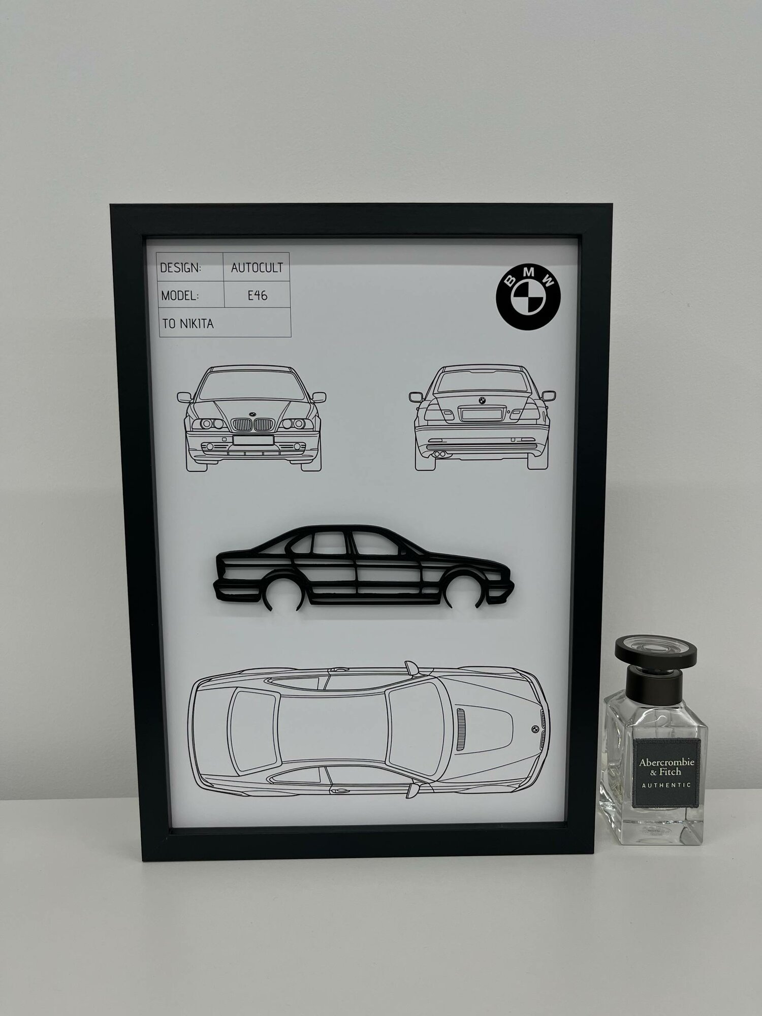 Интерьерная картина А4 с 3D моделью машины BMW E46 для декора в дом