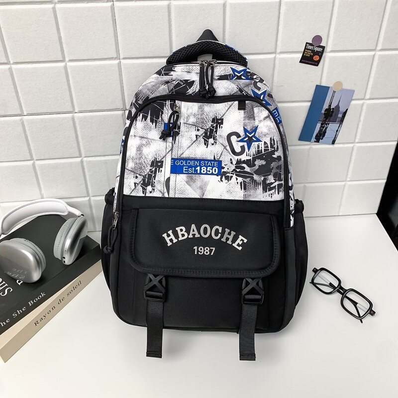 2026 Лесной стиль INS Свежий большой объем Высококачественный граффити рюкзак для девочек в средней школе, старшей школе и колледже, двойной плечевой дорожный рюкзак