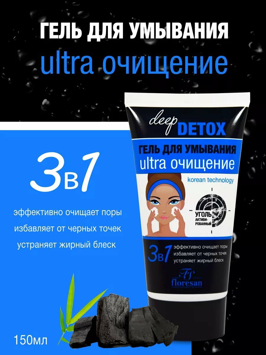 Floresan Гель для умывания "Deep Detox", для всех типов кожи, 150мл