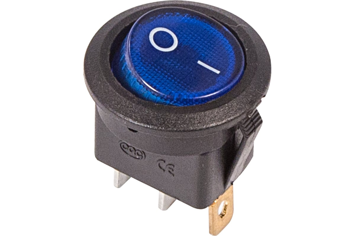 Круглый выключатель клавишный Rexant ON-OFF синий с подсветкой (250В 6А (3с)) {36-2571}