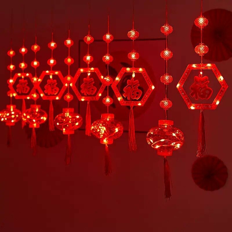 Светодиодные гирлянды-занавесы «Красный фонарь» 2025 года для создания новогодней и весенней атмосферы, праздничное освещение для помещений.
