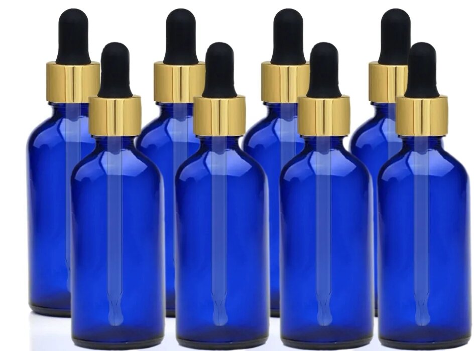 Дорожный флакон/Пустой флакон/Флакон для масла и сыворотки /Флакон косметический с пипеткой 50 мл, 8 шт синий голд