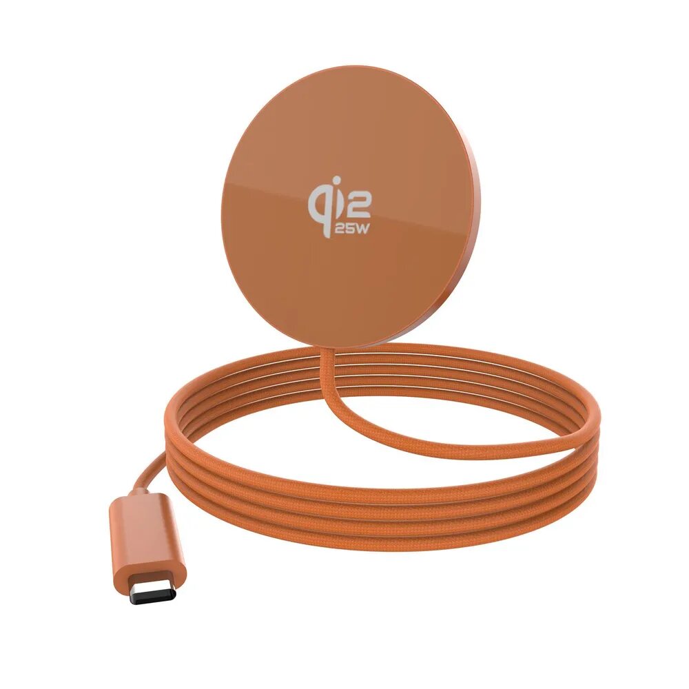 Магнитное беспроводное зарядное устройство 25Вт с сертификатом Qi2 для быстрой зарядки iPhone 12/13/14/15/16/17 MagSafe и других смартфонов, разъем USB Type-C, ультратонкий алюминиевый корпус