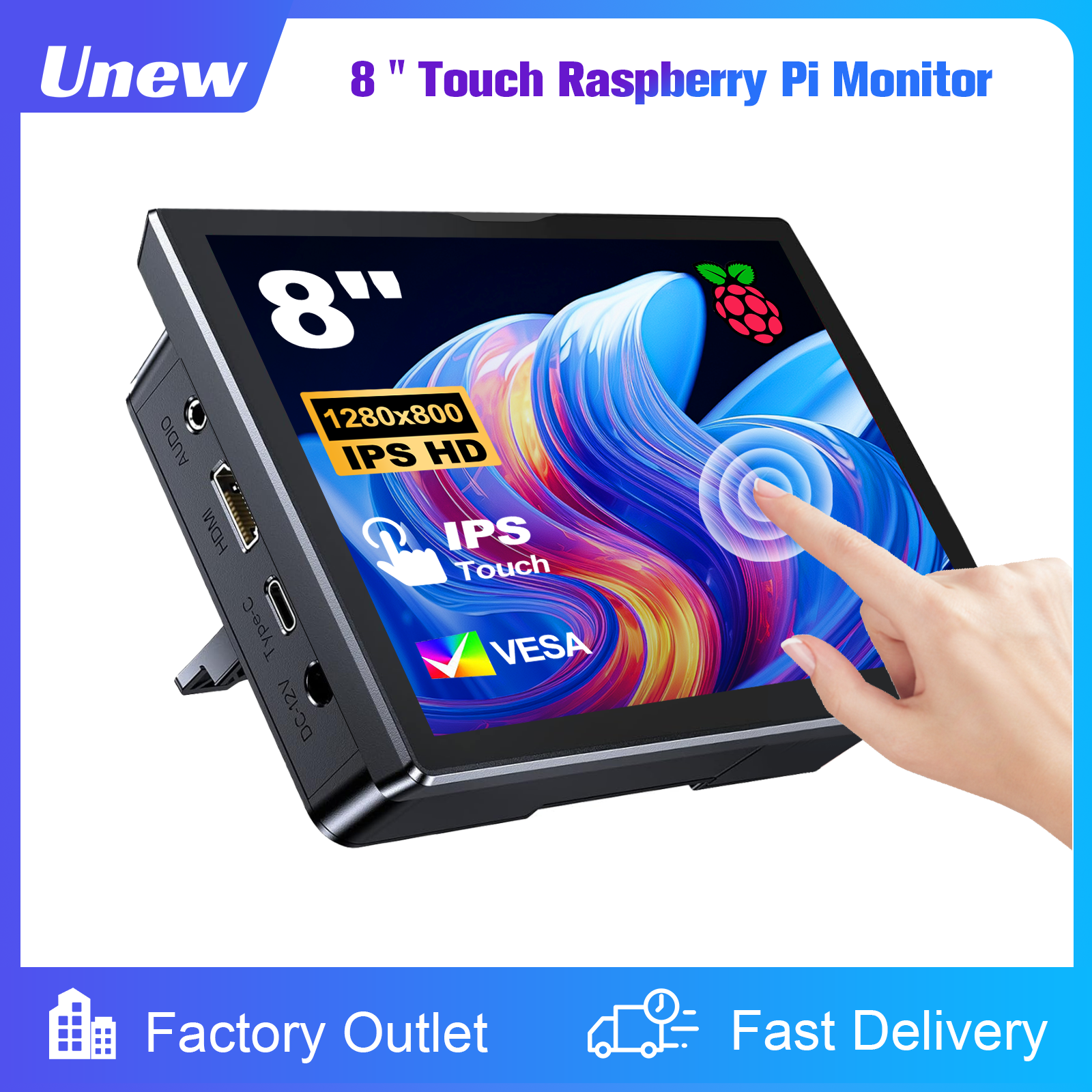8 дюймовый монитор Pi 1280x800P 16:10 широкоэкранный интерфейс HDMI для Raspberry Pi DIY проектов дисплея наблюдения
