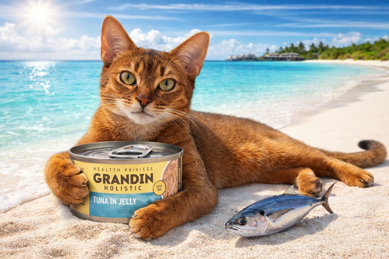 Grandin Holistic Влажный корм (консервы) для взрослых кошек, тунец в желе, 80 гр, 10 шт