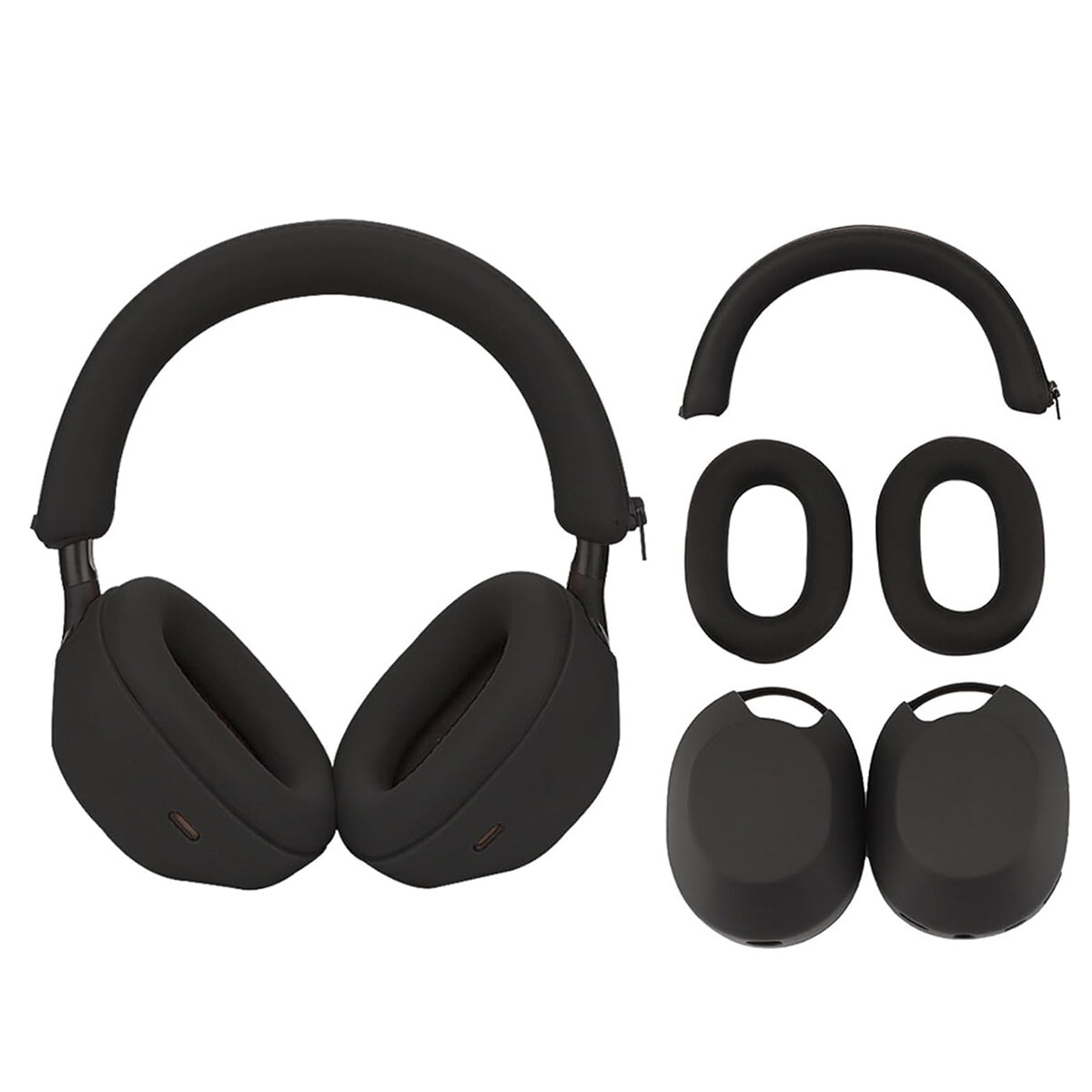 Силиконовый защитный чехол для наушников Sony WH-1000XM5 - оболочка для амбушюров и оголовья（Чёрный）