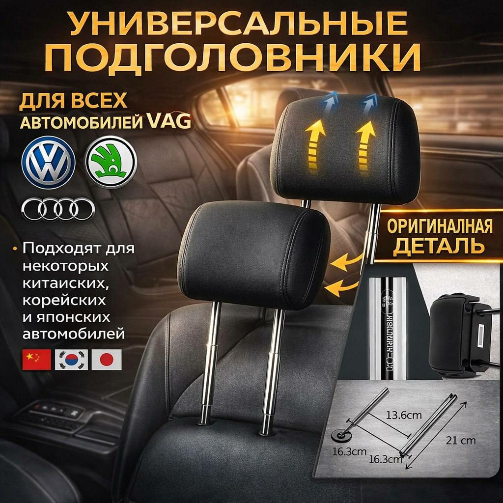 Подголовники для Volkswagen/Skoda, черный, для легковых авто, 2 шт