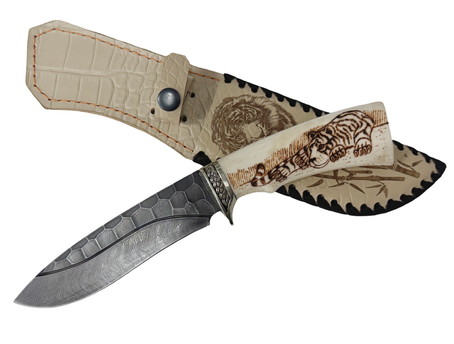 Нож подарочный Скиф, дамасская сталь, кость, мельхиор. Эксклюзивный