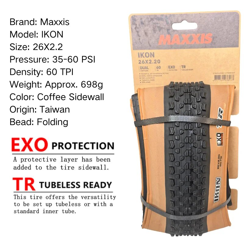 Maxxis IKON 26x2.2, Coffee Sidewall, EXO Protection