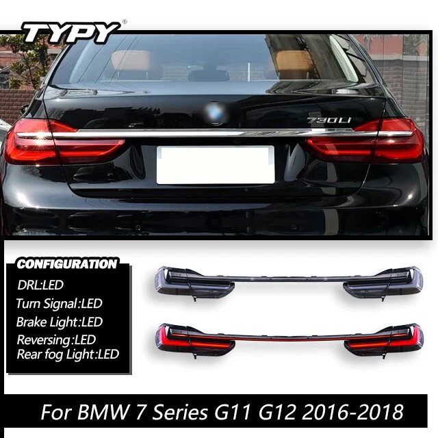 Фонари TYPY для BMW 7 серии 2016-2018 G11 G12: задние LED-фонари с проектором, дневные ходовые огни, автомобильные аксессуары smoke