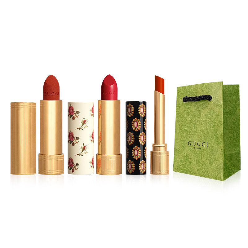 Помада и бальзам для губ женский GUCCI Golden Tube, gold, в подарочной сумке