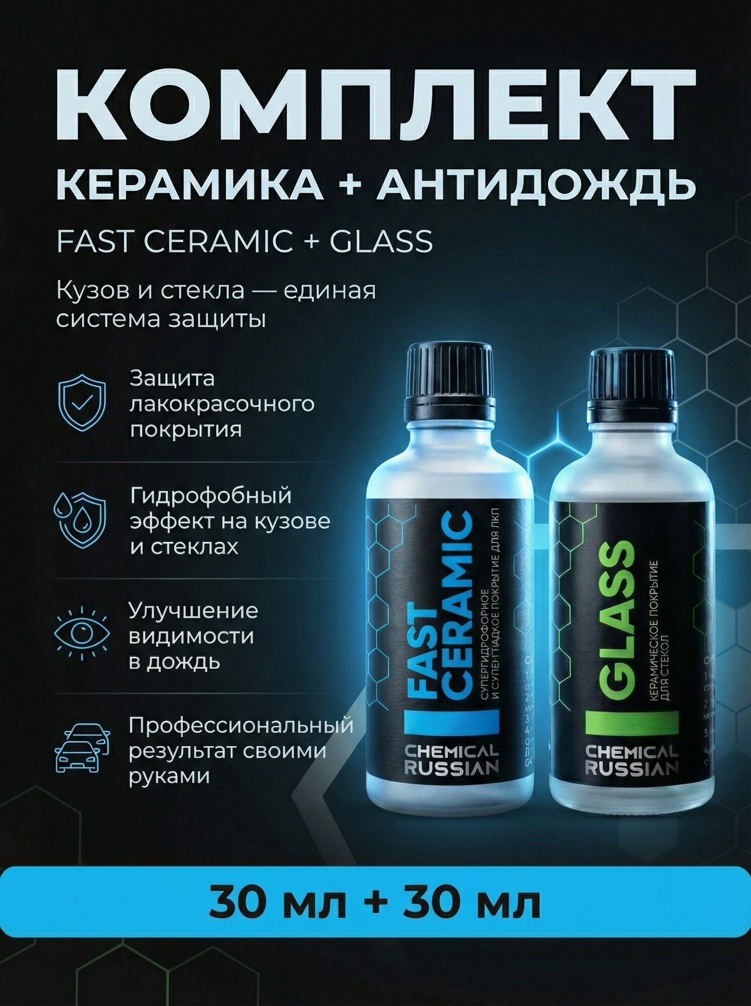 Комплект Fast Ceramic 30ml + Glass 30ml, Chemical Russian, керамика для автомобиля кузова