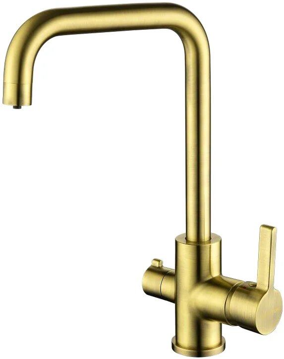Смеситель для кухни Paulmark Logas Lo213021-BR с краном для питьевой воды, с поворотным изливом, бронзовый, матовый, однорычажный, латунный, с керамическим картриджем