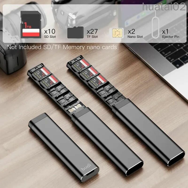 Алюминиевый кейс для хранения SD, microSD и SIM-карт с защитой от ударов