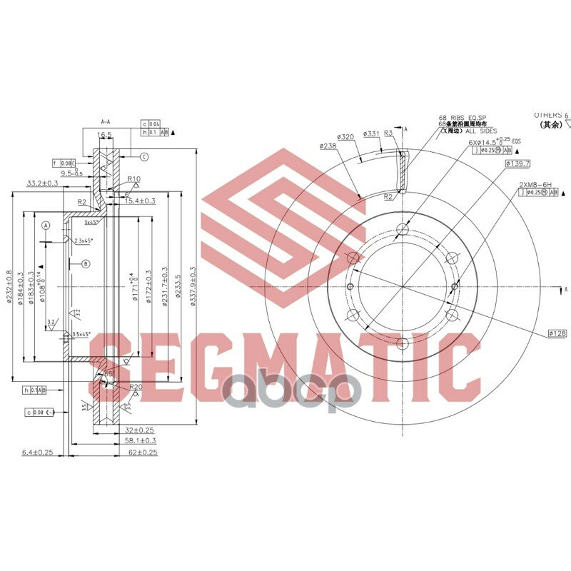 Диск тормозной пер. LEXUS GX400, GX460 09-, TOYOTA Land Cruiser Prado 150 09-, LEXUS GX URJ15 460 4WD 09- 296h. p. SEGMATIC ар.