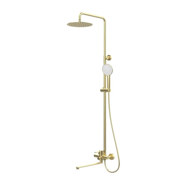 Душевая стойка ProHanss P31 P31.24.03 со смесителем, золотая, матовая, душевая система с тропическим душем, с изливом, с лейкой, нержавеющая сталь