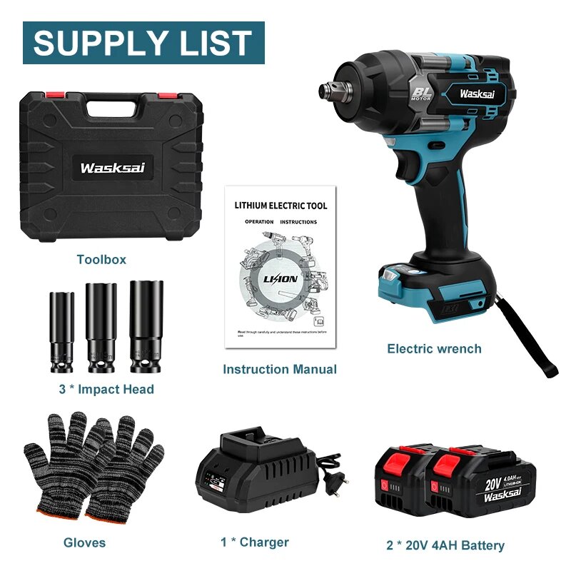 Электрический ударный гайковерт Wasksai 2200 Нм