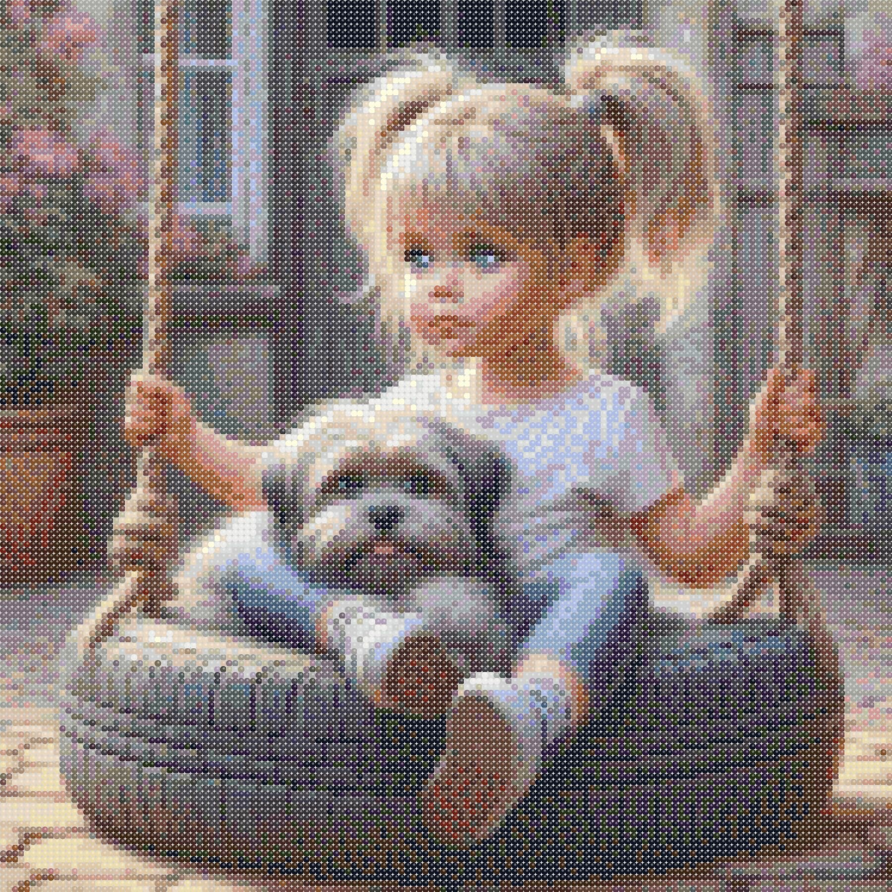 Схема вышивки бисером На качелях (на бумаге, без бисера и ткани)150х150 стежков (30х30 см) 63 цветов